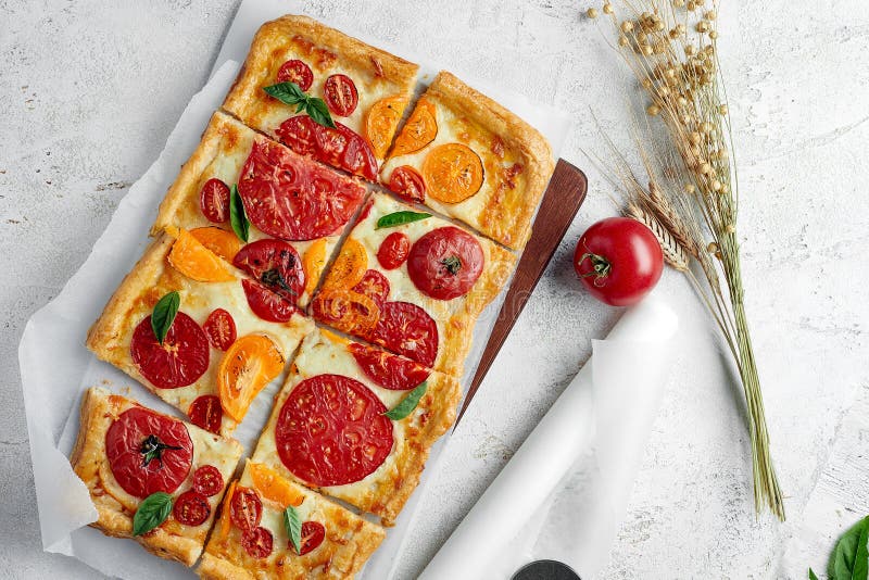 Delicious Homemade Square Pizza with Vegetables on White Stock Image ...