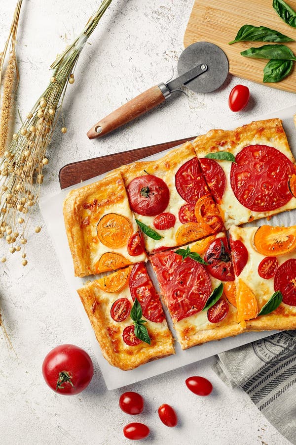 Delicious Homemade Square Pizza with Vegetables on White Stock Image ...