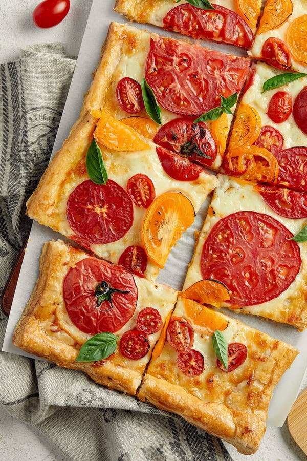 Delicious Homemade Square Pizza with Vegetables on White Stock Image ...
