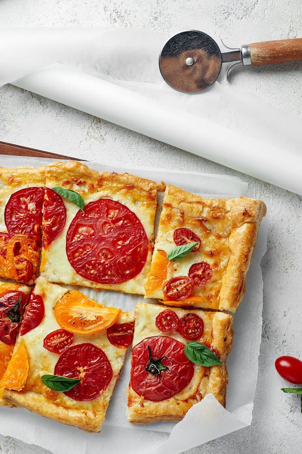 Delicious Homemade Square Pizza with Vegetables on White Stock Photo ...