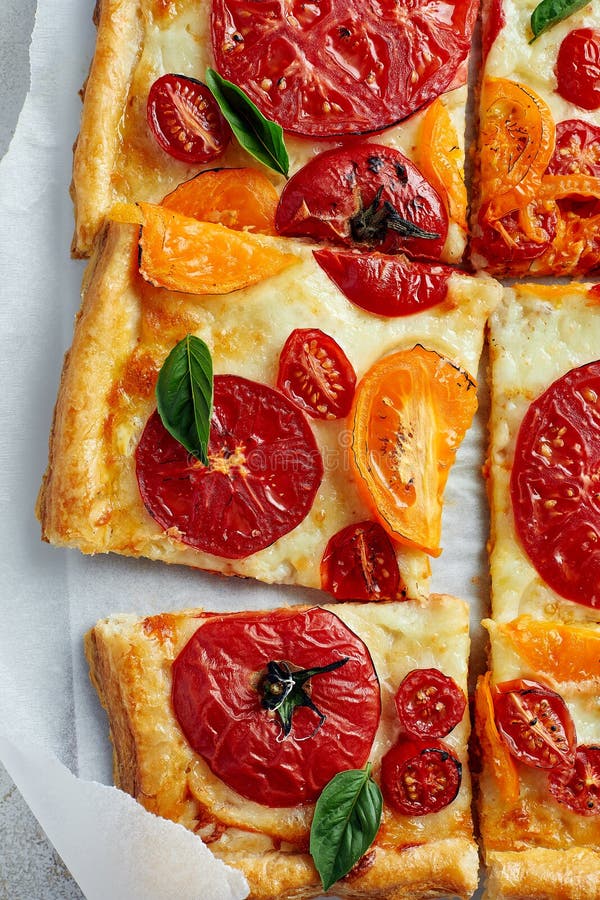 Delicious Homemade Square Pizza with Vegetables on White Stock Photo ...