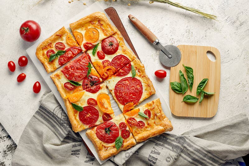 Delicious Homemade Square Pizza with Vegetables on White Stock Image ...