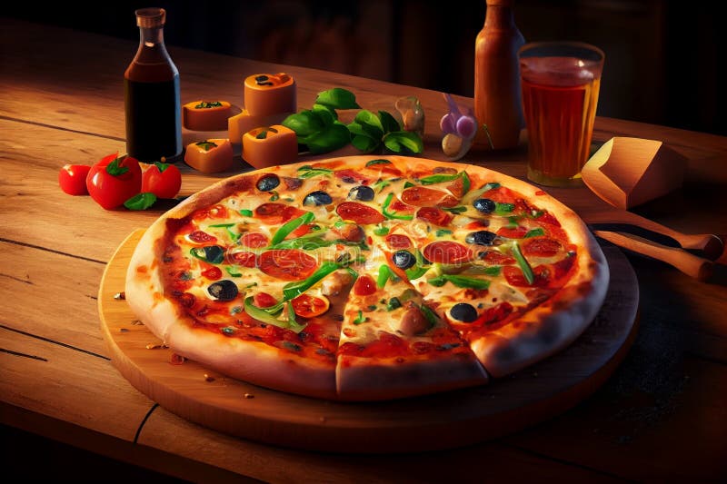 Delicious Hot Pizza on a Dark Background. AI Generated Stock ...