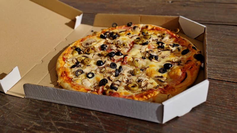 Delicious Hot Pizza Isolated on Open Carton Box. Stock Photo - Image of ...