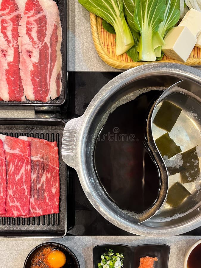 Delicious Hot Pot Ingredients and Broth Stock Image - Image of platter ...