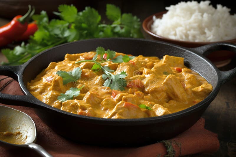 Delicious Hot and Spicy Indian Curry Served with Rice. Stock Image ...