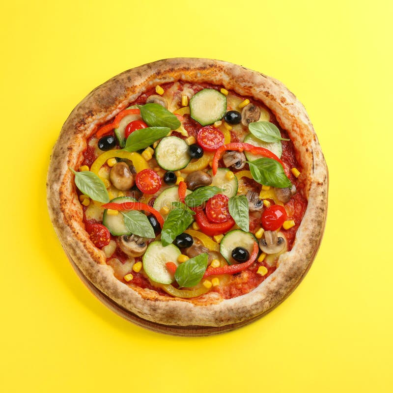 Delicious Hot Vegetable Pizza on Background, Top View Stock Image ...