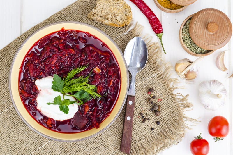 Delicious Hot Vegetable Soup with Beetroot, Russian Borscht Stock Image ...