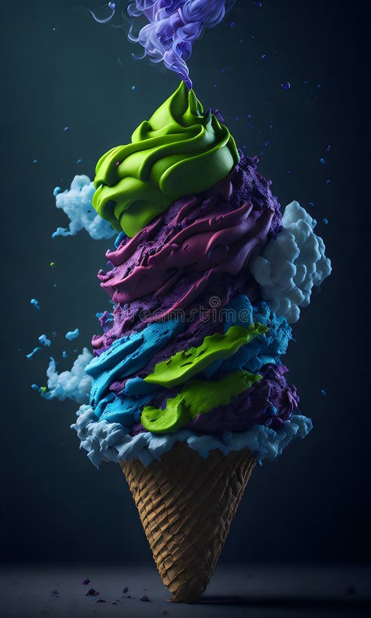 Delicious Ice Cream with Cone in Rainbow Colors Stock Illustration ...