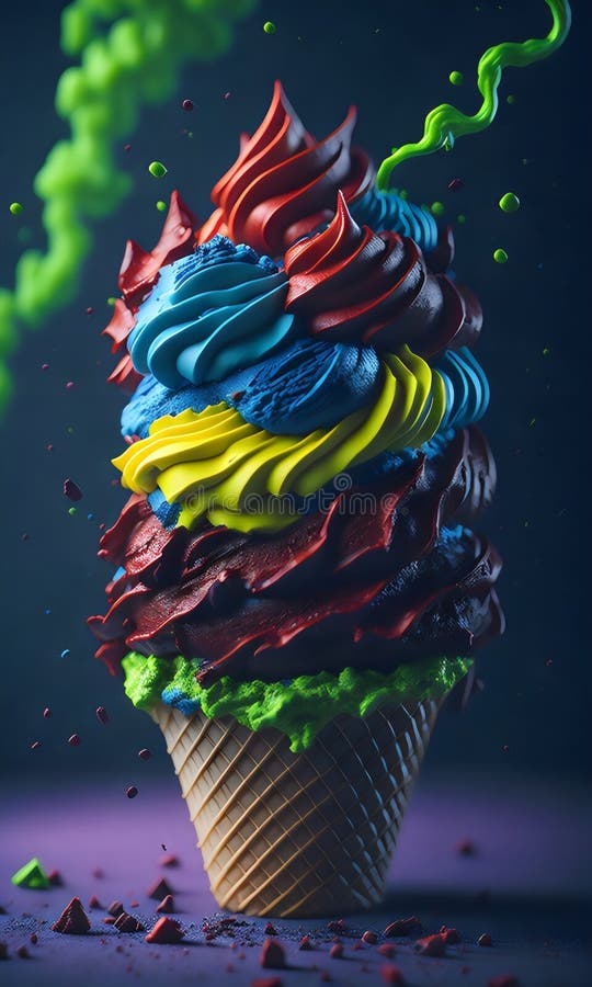 Delicious Ice Cream with Cone in Rainbow Colors Stock Illustration ...