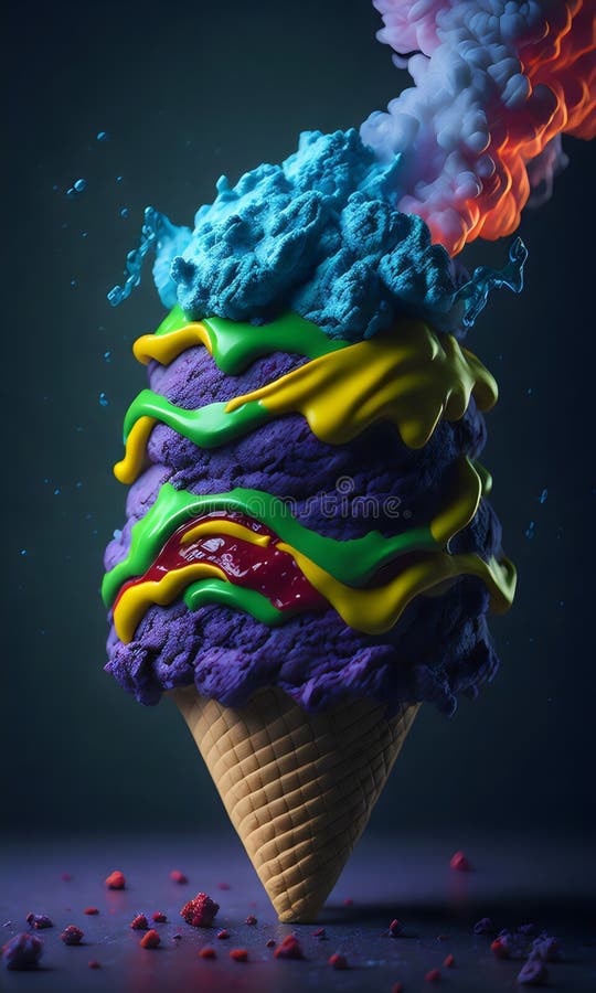Delicious Ice Cream with Cone in Rainbow Colors Stock Illustration ...