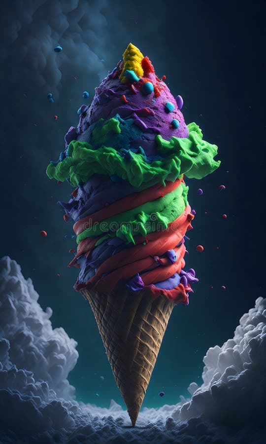 Delicious Ice Cream with Cone in Rainbow Colors Stock Illustration ...