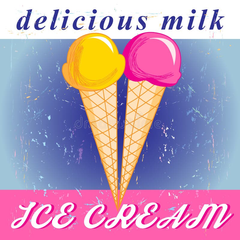 Delicious Ice Cream in the Horns Stock Illustration - Illustration of ...