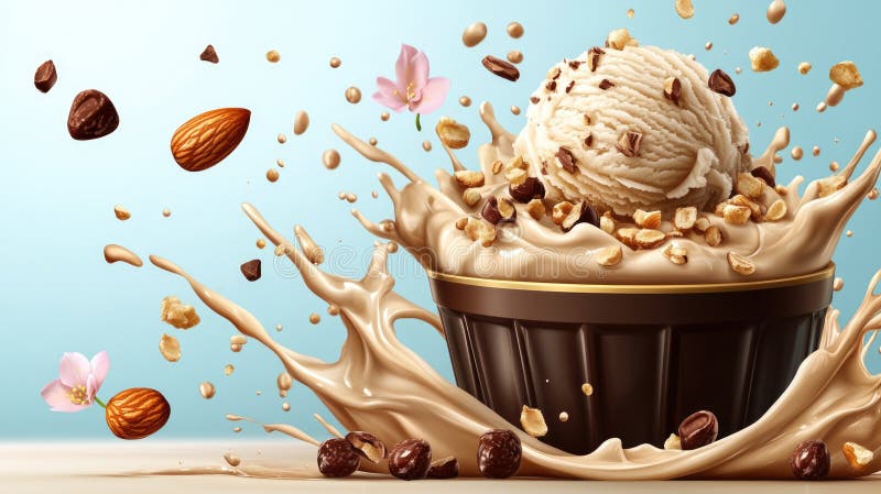 Delicious Ice Cream Splash Nuts Chocolate Vibrant Motion Stock Photos ...