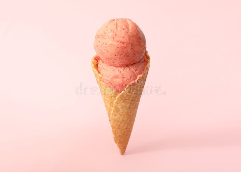 Delicious Ice Cream In Waffle Cone On Pink Background Stock Image
