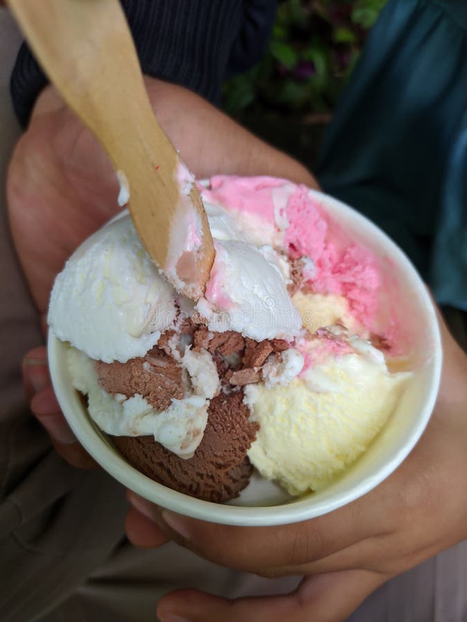 Delicious Ice Cream in a White Bowl Held with Two Hands Stock Image ...