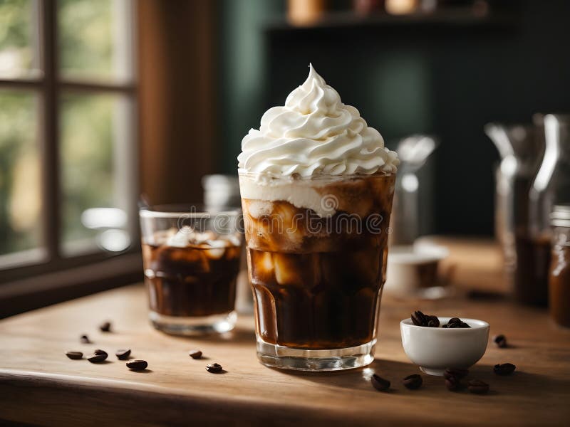 Delicious Iced Cold Brew Coffee with Whipped Cream Stock Photo - Image ...