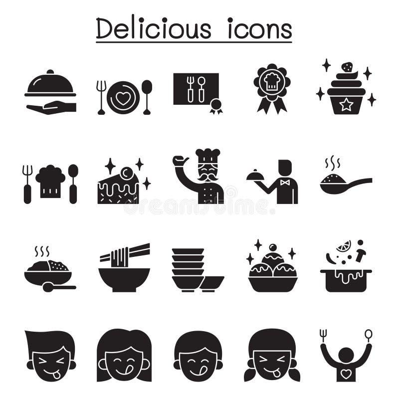 Delicious Icons Set in Glyph Style Stock Vector - Illustration of ...