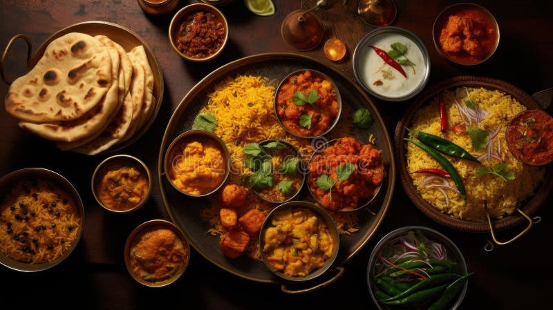 Delicious Indian Cuisine, a Spread of Flavors and Textures Stock ...