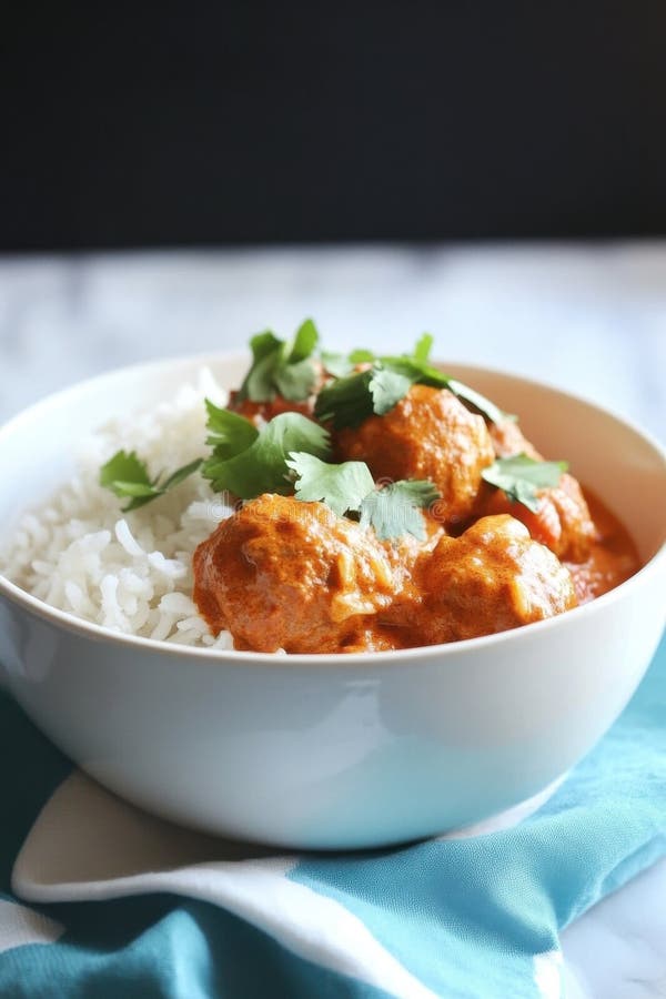 Delicious Indian Curry with Rice Garnished with Fresh Cilantro Stock ...