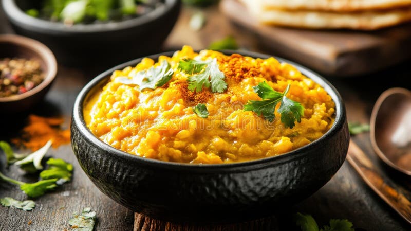 Delicious Indian Lentil Dal Topped with Fresh Cilantro in Rustic ...