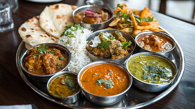 Delicious Indian Meal Served on a Traditional Platter Stock ...