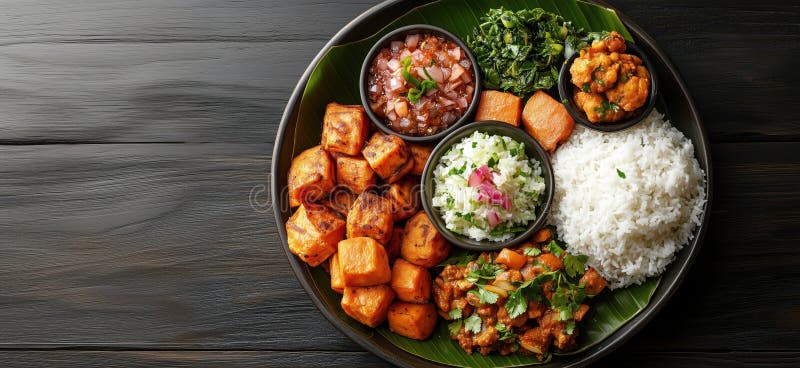 Delicious Indian Thali with Rice, Vegetables, and Spicy Chicken Curry ...