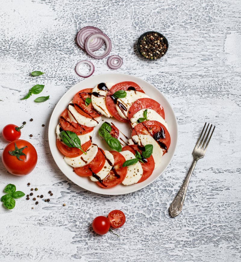 Delicious Italian Caprese Salad With Ripe Tomatoes Fresh Basil And