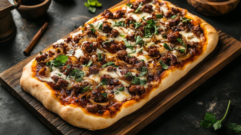 Delicious Italian Pizza Al Taglio with Toppings on Rustic Board in Rome ...