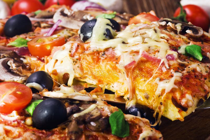 Delicious Italian Pizza Served Stock Photo - Image of basil ...