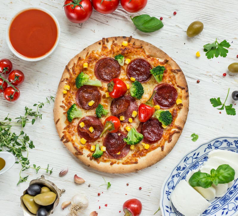 Delicious Italian Pizza Served on Wooden Table Stock Image - Image of ...