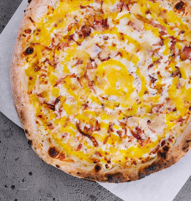 Delicious Italian Pizza Sliced Ham, Bacon and Cheese Stock Photo ...