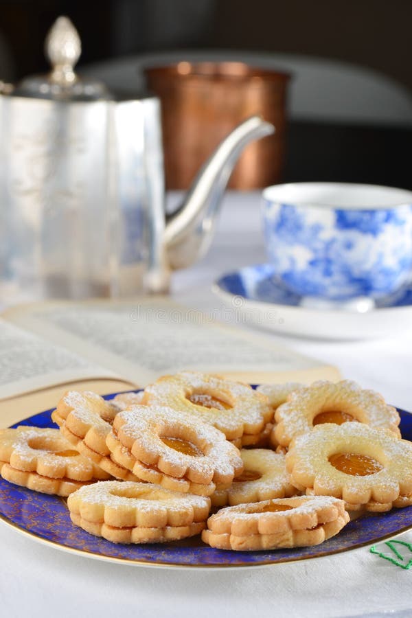 Delicious Jam Cookies with Cup of English Tea Stock Image - Image of ...