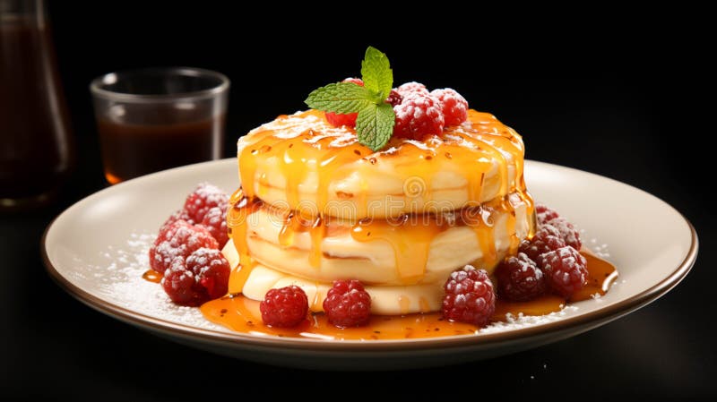 Delicious Japanese Souffle Pancake with Dice Mango and Jam on White ...