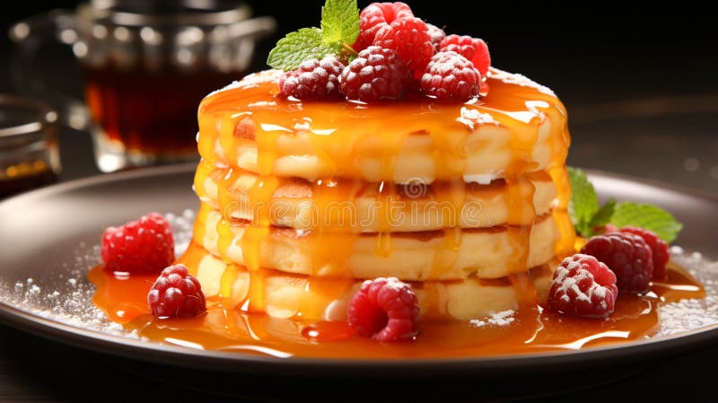 Delicious Japanese Souffle Pancake with Dice Mango and Jam on White ...