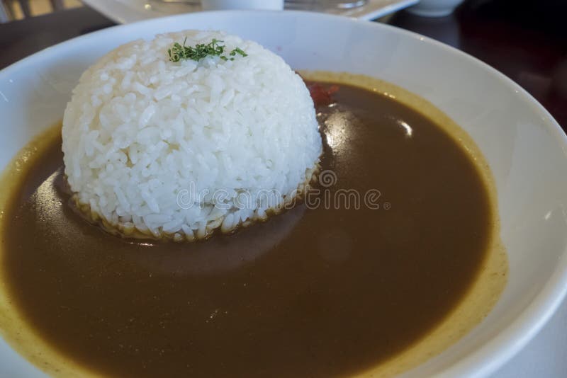 Delicious Japanese Style Curry Server with Rice Stock Photo - Image of ...