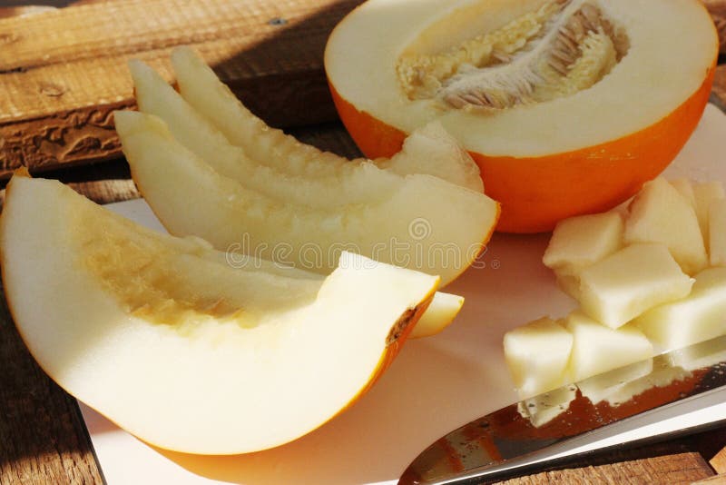 Delicious Juicy Melon on the Table Macro Stock Photo - Image of ...