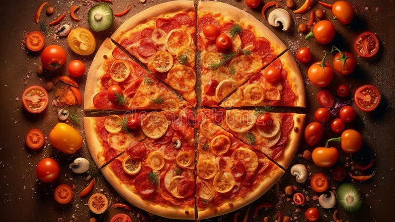 Delicious Juicy Pizza Top View. Generative AI Stock Illustration ...