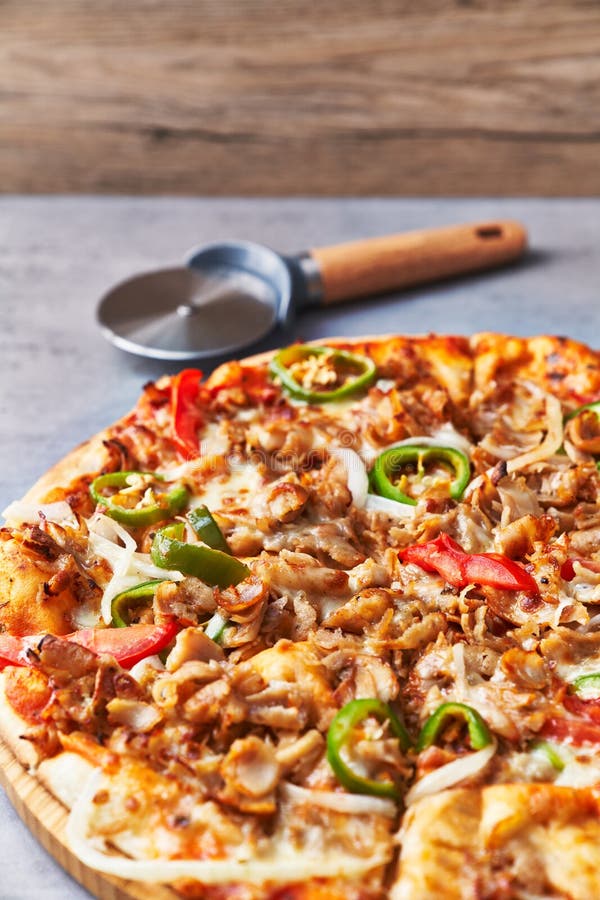 Delicious Kebab Italian Pizza on a Marble Surface Stock Photo - Image ...