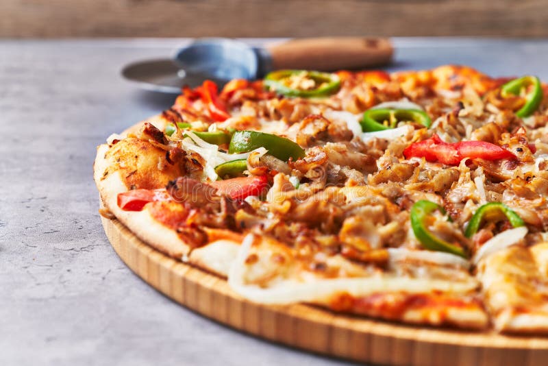 Delicious Kebab Italian Pizza on a Marble Surface Stock Photo - Image ...