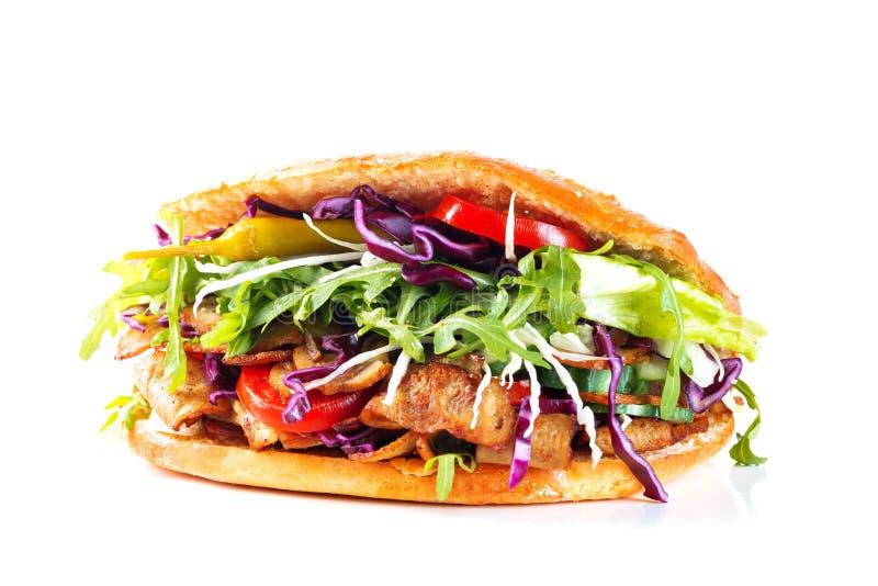 Delicious Kebab Sandwich Isolated Stock Photo - Image of bread, onion ...