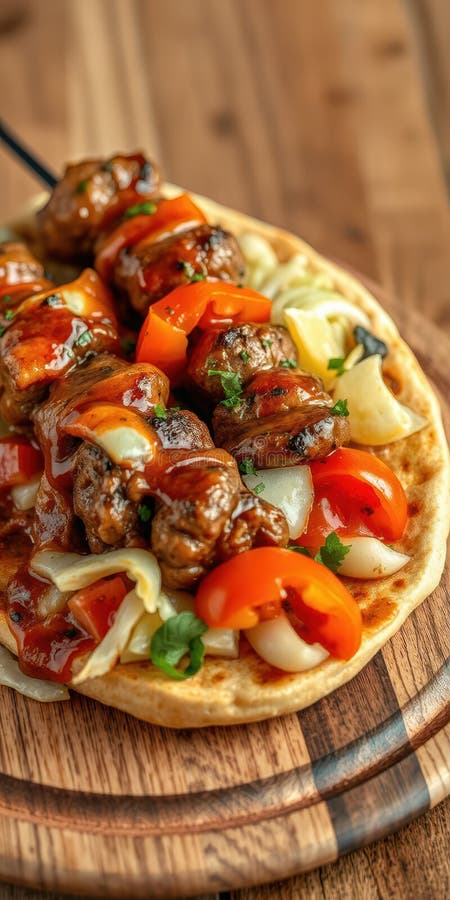 Delicious Kebab Served on Flatbread with Fresh Vegetables and Savory ...