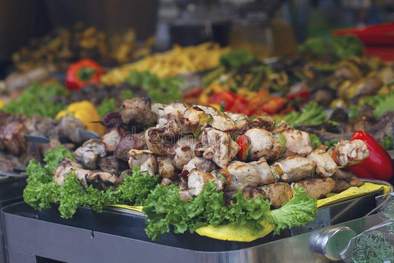 Delicious Kebab on a Skewer on the Counter Stock Image - Image of meat ...