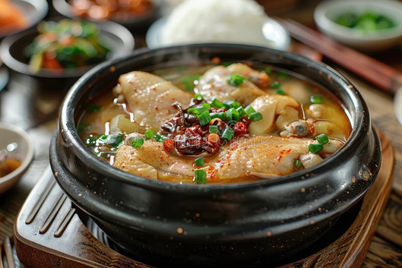 Delicious Korean Chicken Soup in a Traditional Pot Stock Illustration ...