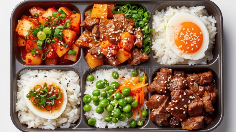 Delicious Korean Style Bento Box with Beef, Rice, Egg, and Vegetables ...