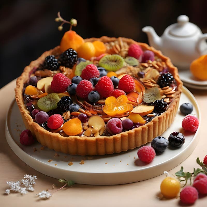 A Delicious Large Fruit Tart. Stock Illustration - Illustration of ...