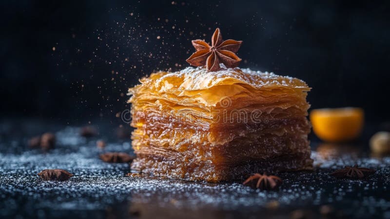 Delicious Layered Baklava Dessert with Anise Star Stock Illustration ...