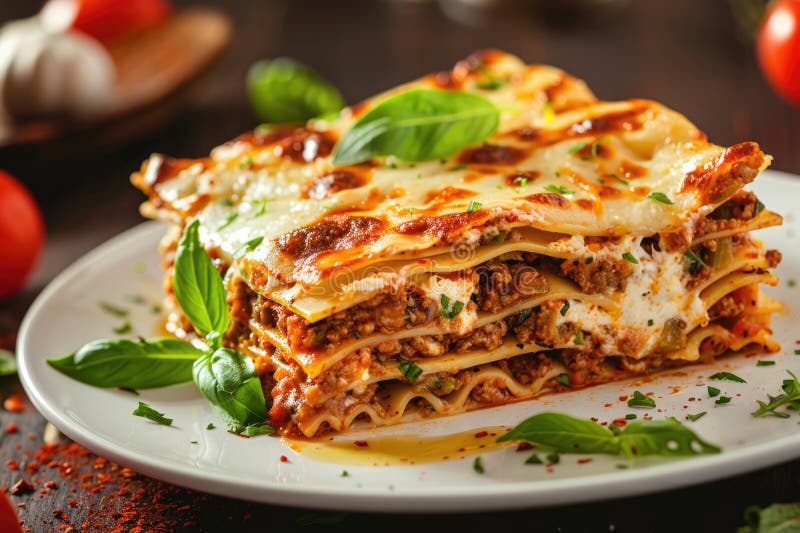 Delicious Layered Beef Lasagna with Fresh Basil and Melted Cheese ...