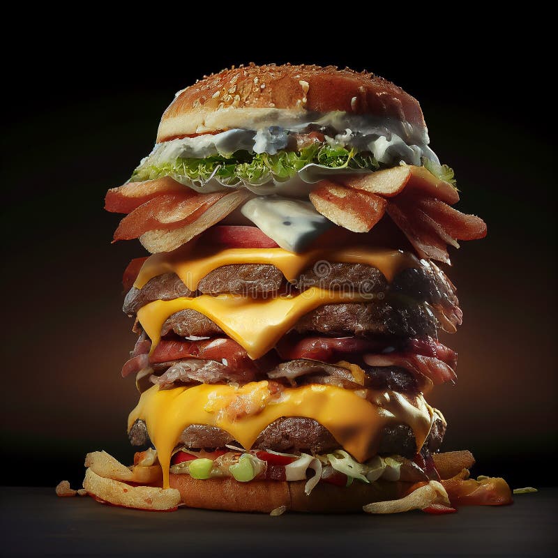 Delicious layered burger stock illustration. Illustration of burger ...