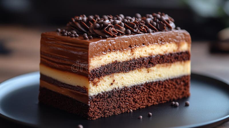 Delicious Layered Chocolate Cake Slice Generative AI Stock Illustration ...